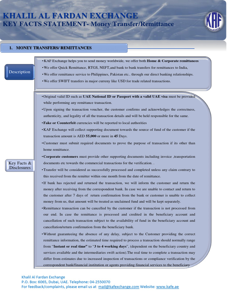 KAF Exchange Money Transfer Services | PDF | Money | Wire Transfer