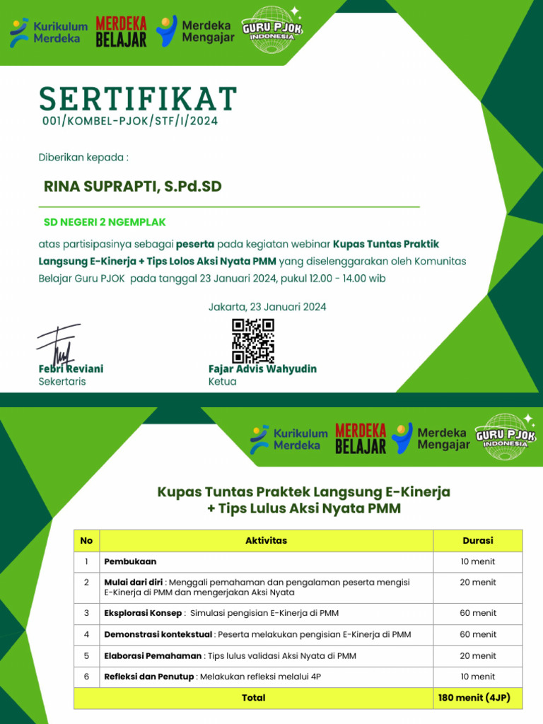 Sertifikat Kombel PJOK Indonesia - RINA SUPRAPTI, S.PD - SD | PDF | Karier & Perkembangan ...