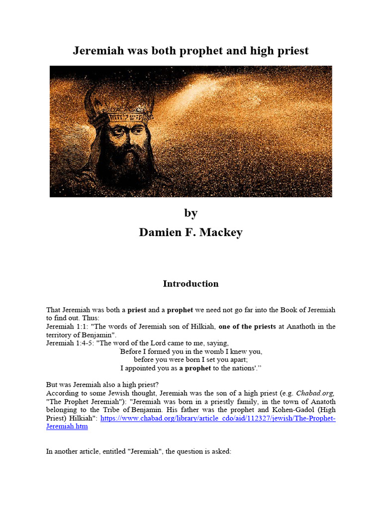 Jeremiah: Prophet and High Priest Insights | PDF | Jeremiah | Prophet
