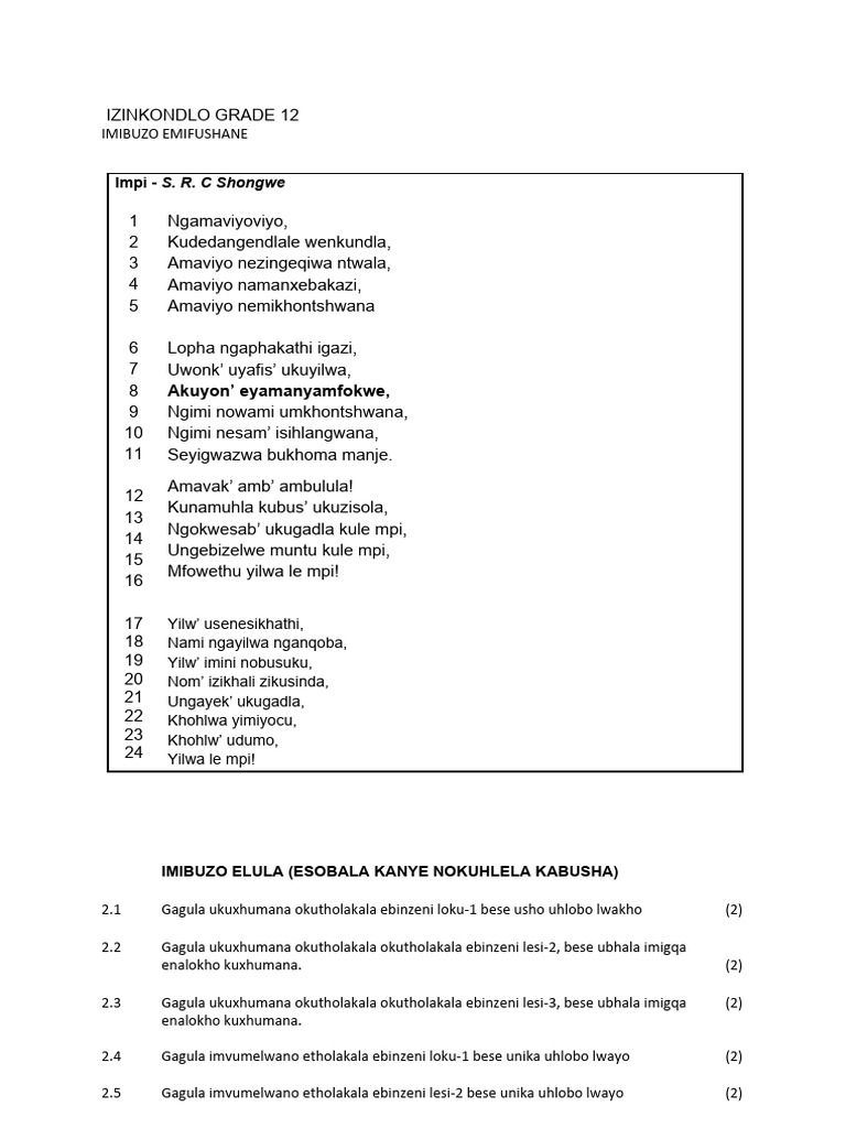 IZINKONDLO GRADE 12 2024 FINAL | PDF