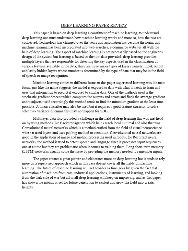 DEEP LEARNING PAPER REVIEW | PDF | Deep Learning | Artificial Neural ...