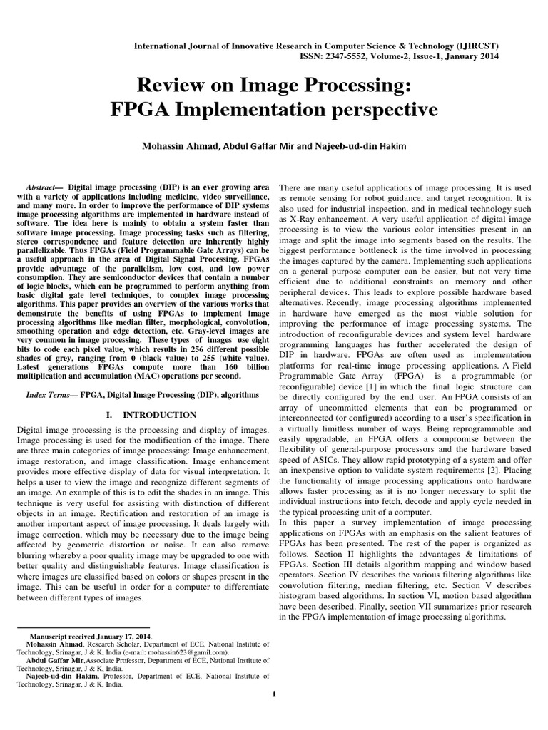 Review On Image Processing Fpga Implementation Perspective IJIRCST 2014 | PDF | Field ...