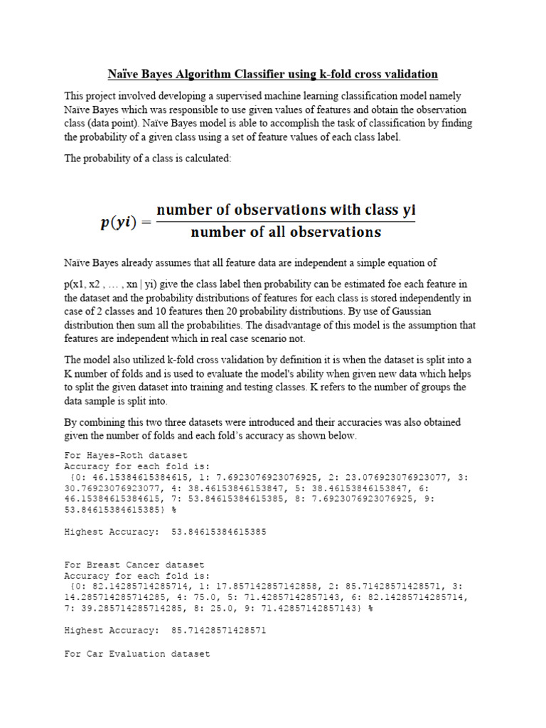 NaiveBayesKfold Report | PDF | Cross Validation (Statistics) | Statistical Analysis