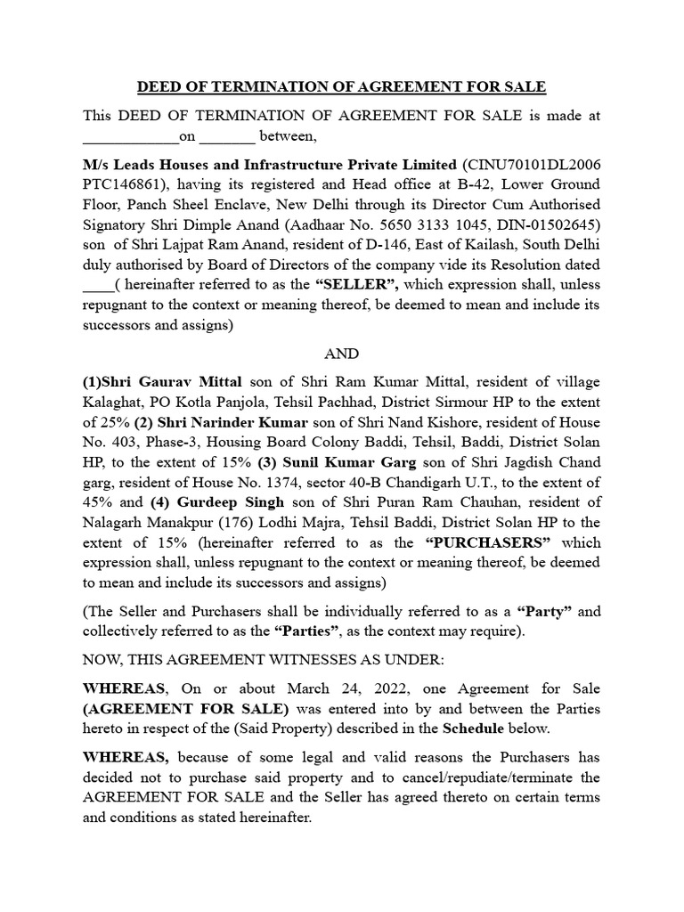 Deed of Termination Kaundi | PDF | Civil Law (Common Law) | Common Law