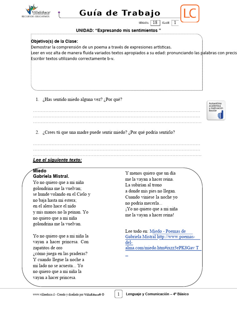 4basico - Guia Trabajo Lenguaje y Comunicacion - Semana 18 | PDF ...