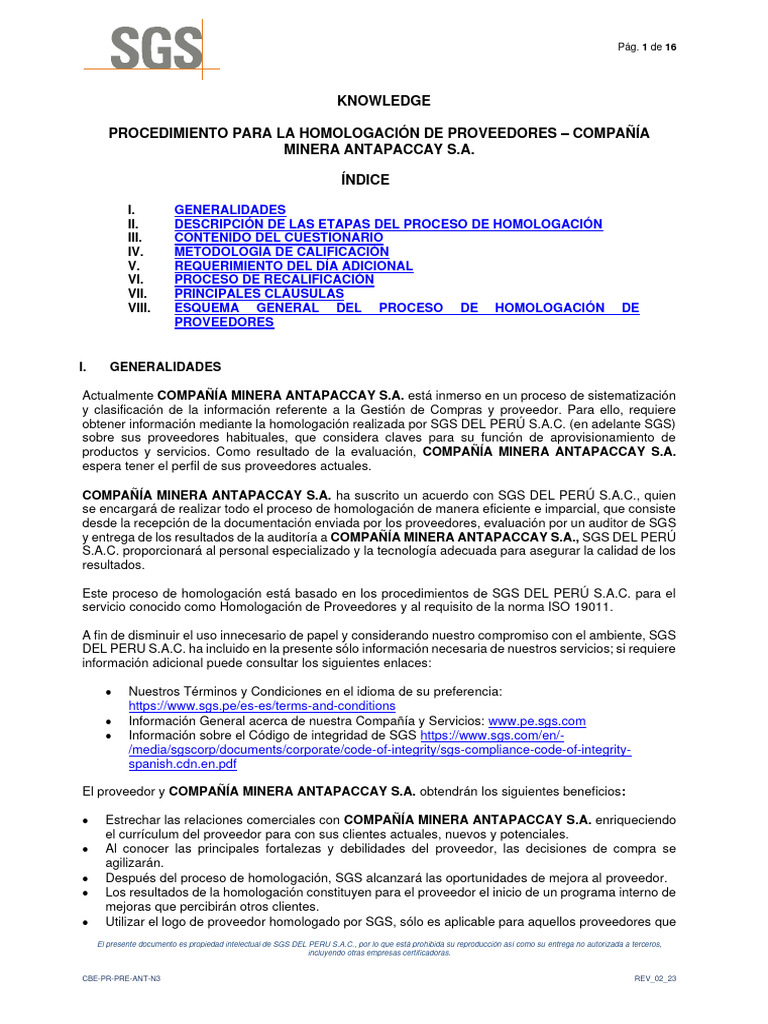 CBE-PR-PRE-ANT-N3 - Procedimiento de Precalificacion Antapaccay Virtual - V02.23 | PDF ...