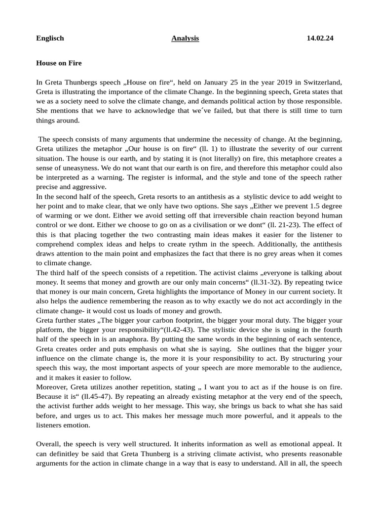 Greta Speech Analysis | PDF