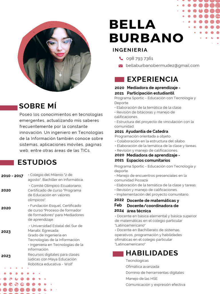 Currículum Ing. Bella Burbano | PDF | Maestros | Ingeniería