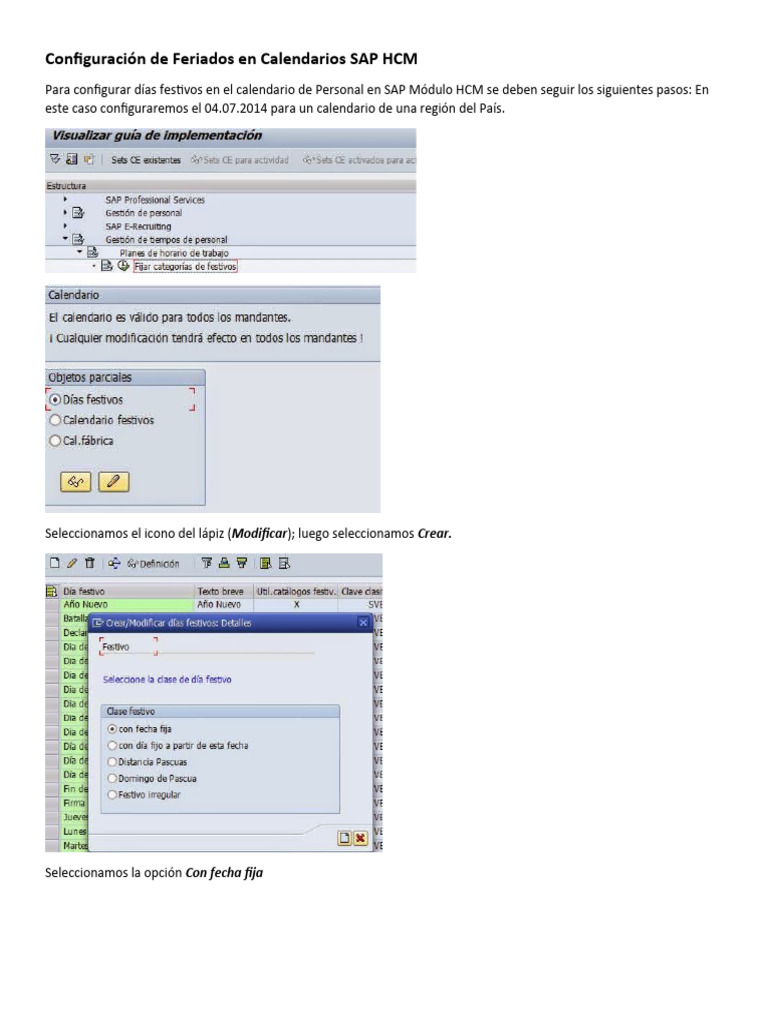 Configuración de Feriados en Calendarios SAP HCM (Paso A Paso) | PDF