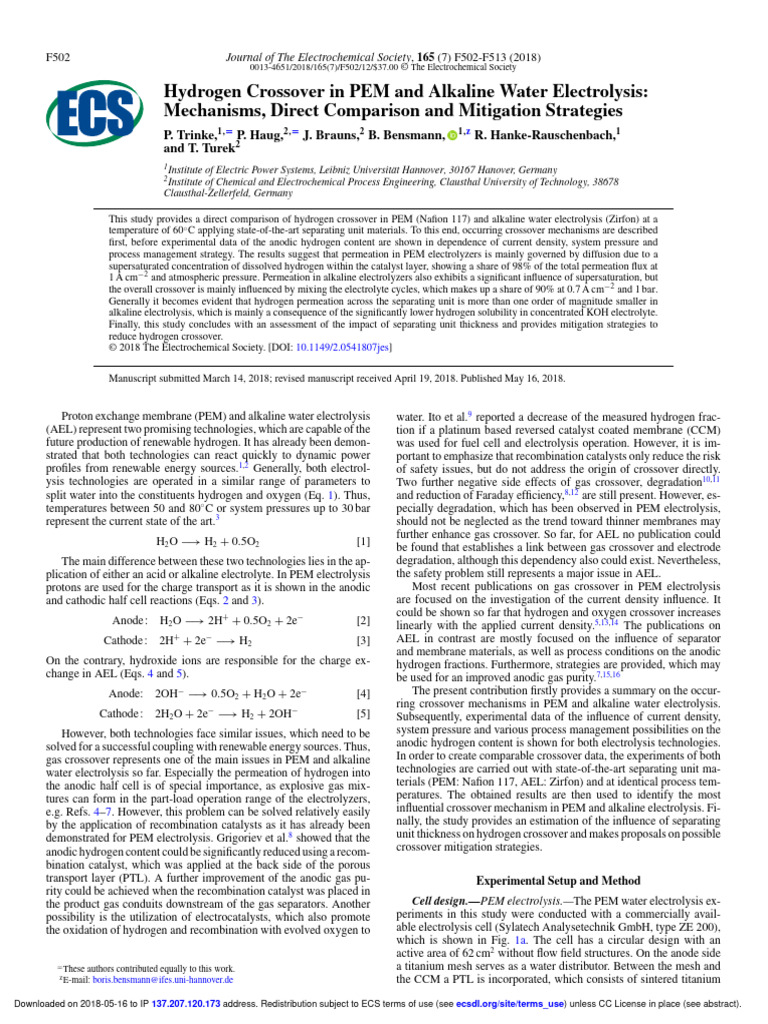 Hydrogen Crossover in PEM and Alkaline Water Electrolysis | Download ...
