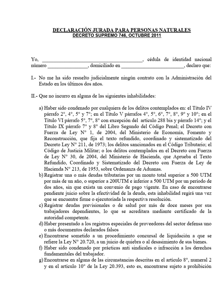Declaracion Jurada De Persona Natural