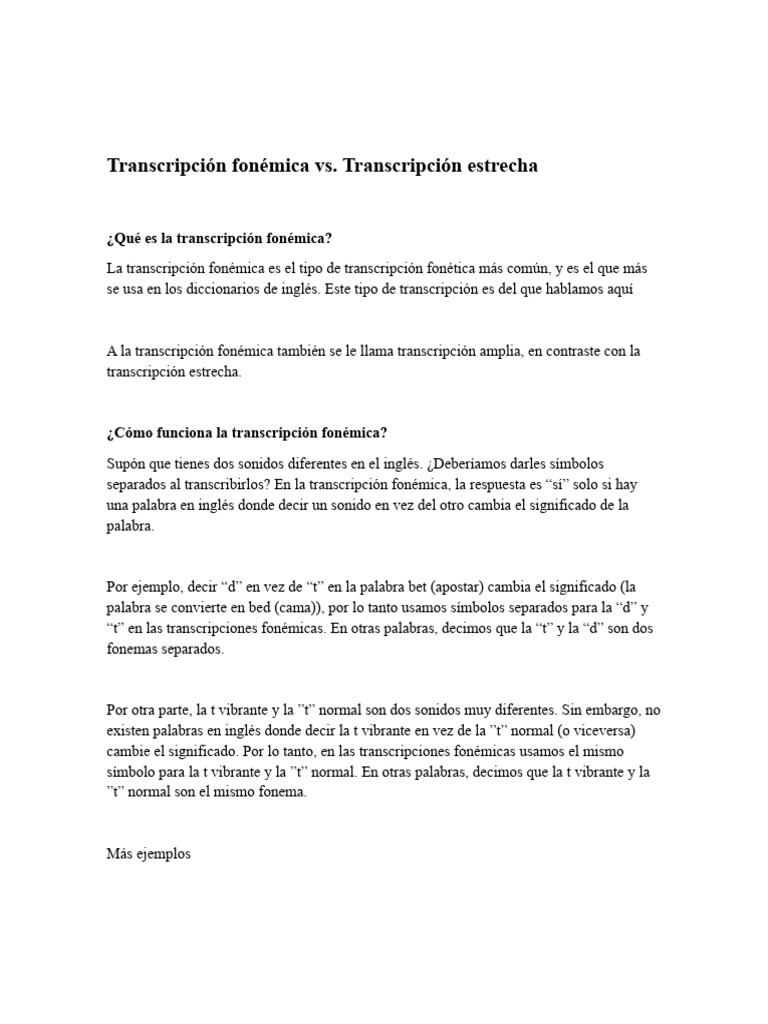 Transcripción Fonémica Ytranscripción Estrecha | PDF | Fonología | Voz ...