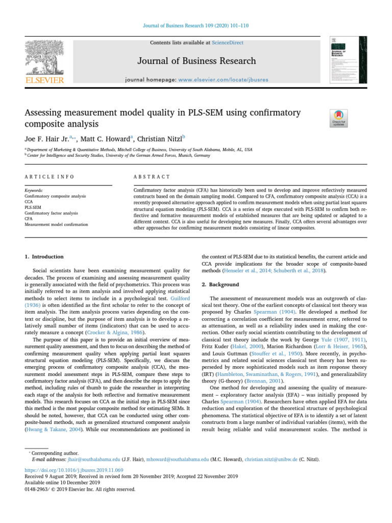 Hair Howard Nitzl JBR 2020 | PDF | Validity (Statistics) | Factor Analysis