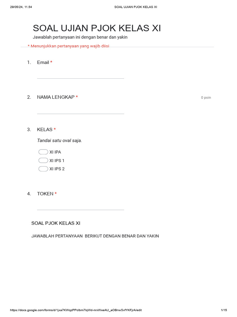 SOAL UJIAN PJOK KELAS XI - Google Formulir | PDF