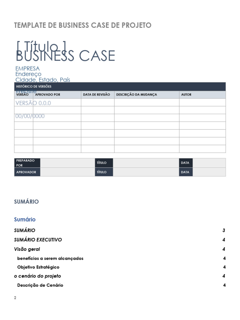 (FM2S) Template de Business Case | PDF | Orçamento | Governança