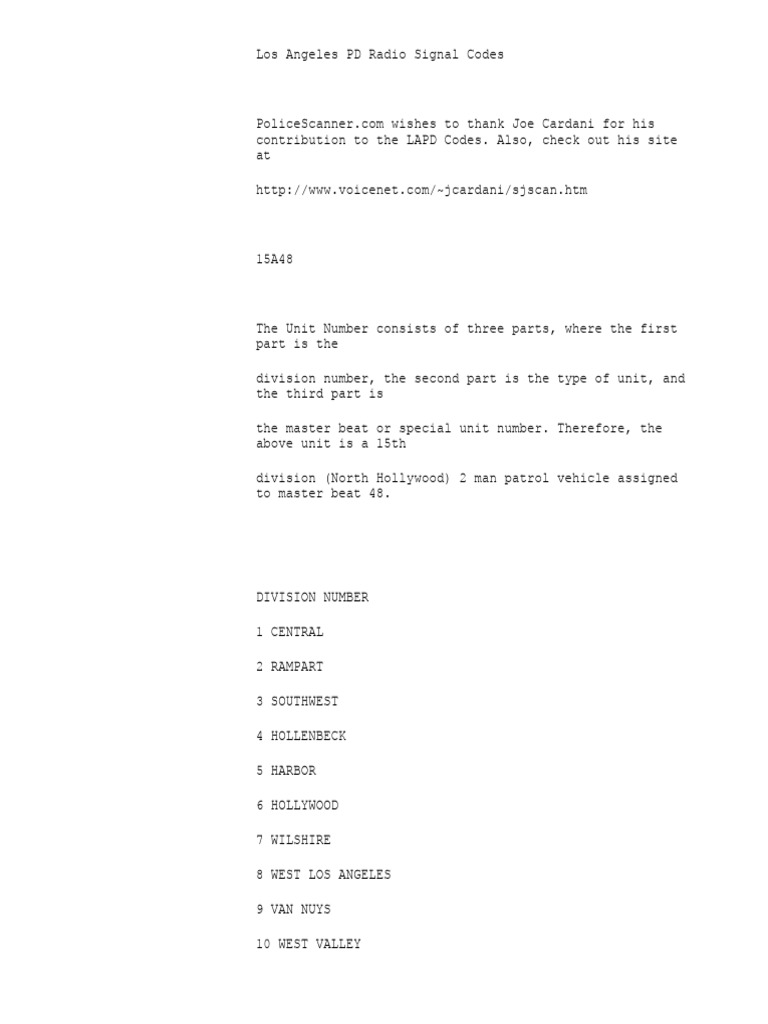 LAPD police codes | Download Free PDF | Burglary | Los Angeles Police ...