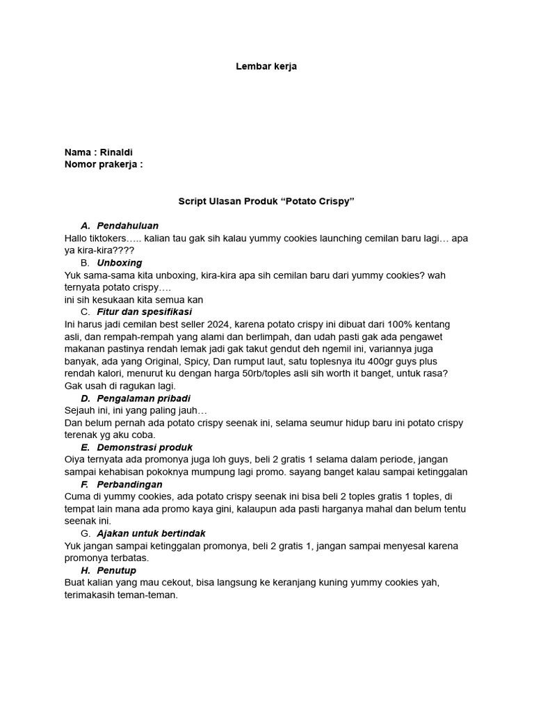 TPM 2 Membuat Script Video Ulasan Produk - Rinaldi | PDF