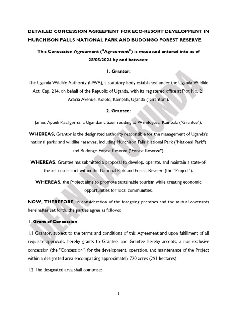 Concession Agreement Kyaligonza. | PDF | Environmental Impact Assessment | Royalty Payment