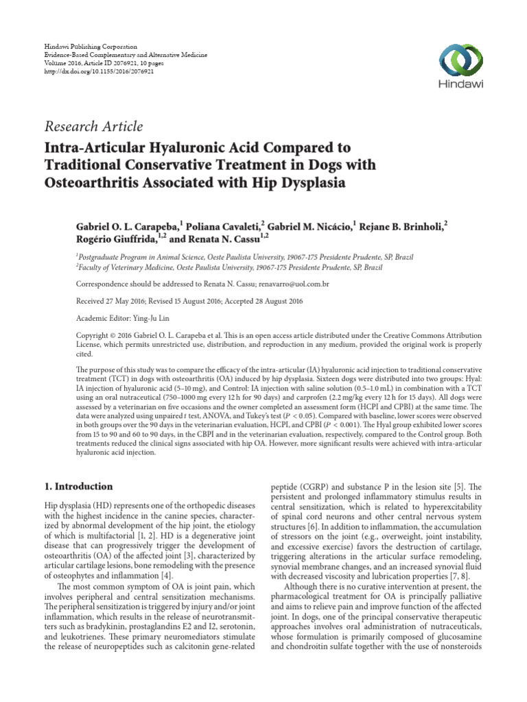 Intra-Articular Hyaluronic Acid Compared to | PDF