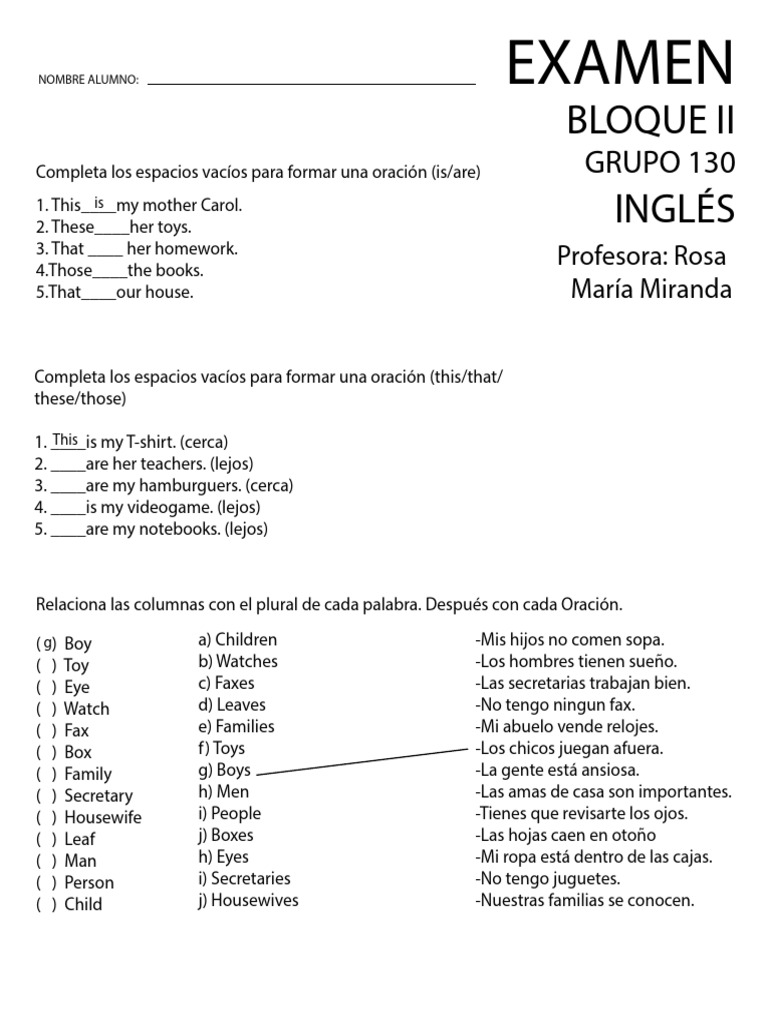 Examen de Inglés Nivel A2 | PDF