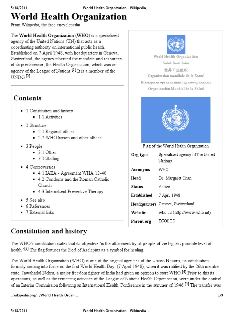 World Health Organization - Wikipedia, The Free Encyclopedia | Download ...