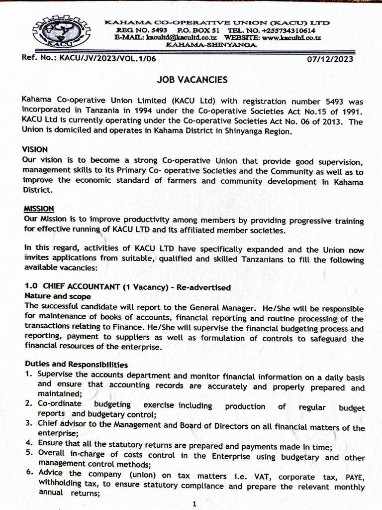 Kacu LTD Job Vacancies | PDF