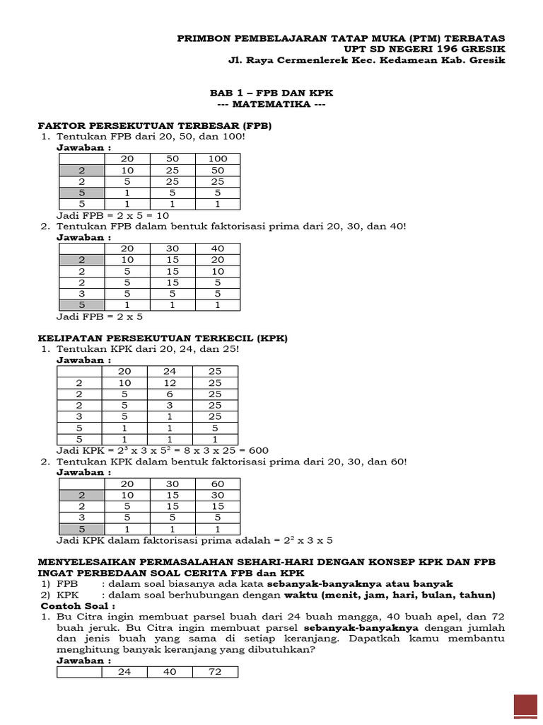 Mat 1 - FPB Dan KPK | PDF