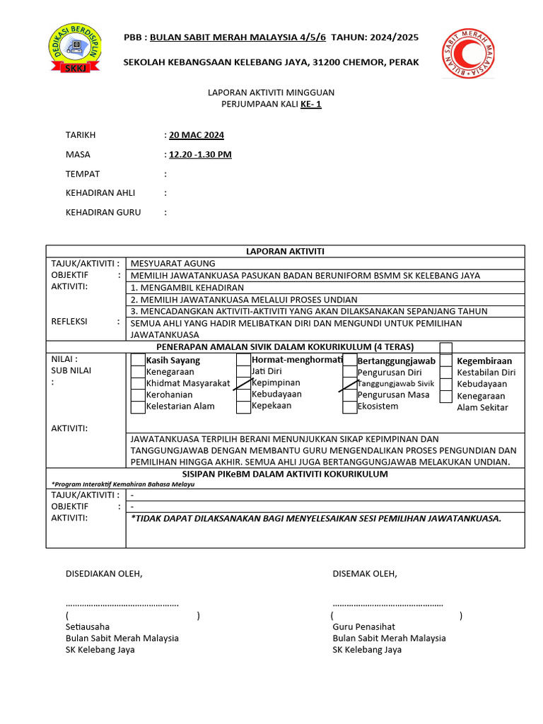 Laporan Aktiviti Mingguan BSMM | PDF