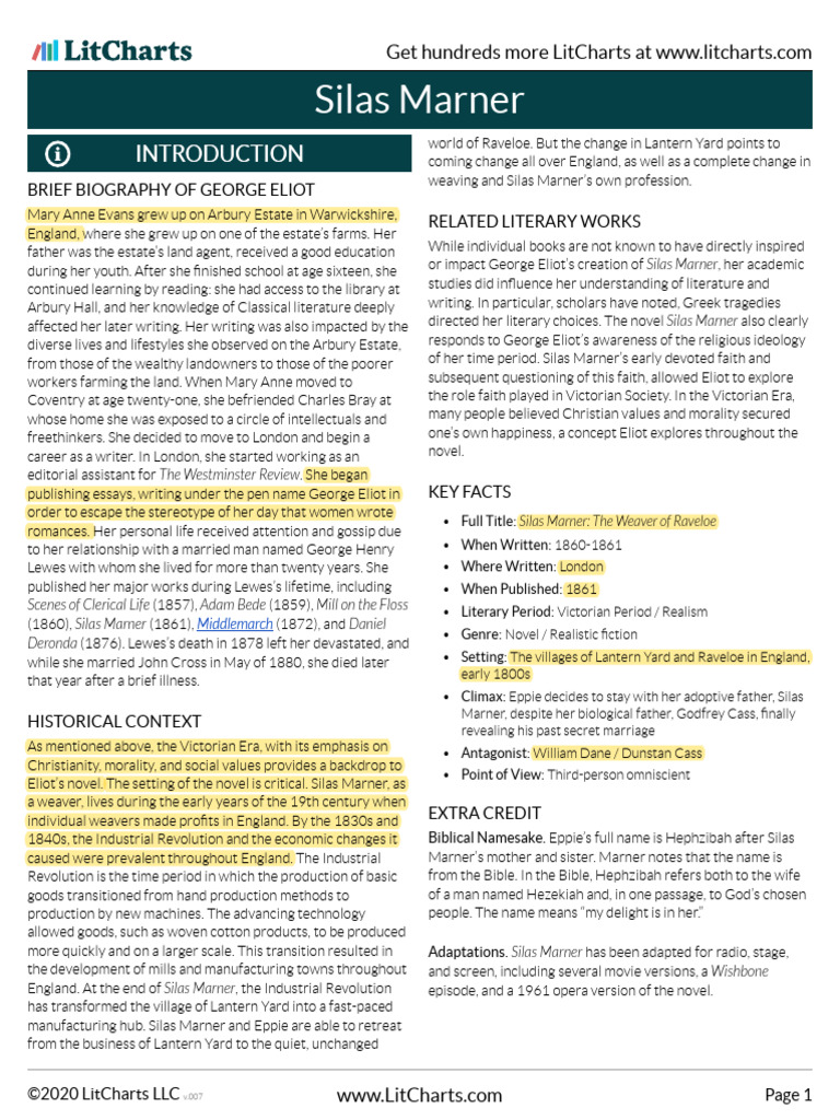 Silas-Marner-LitChart Edited | PDF | Silas Marner | George Eliot