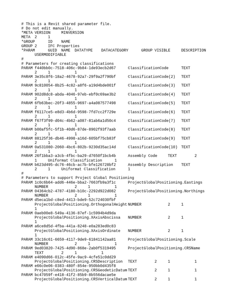 Ifc Shared Parameters Revitifcbuiltin Pdf Computer Programming Computing 