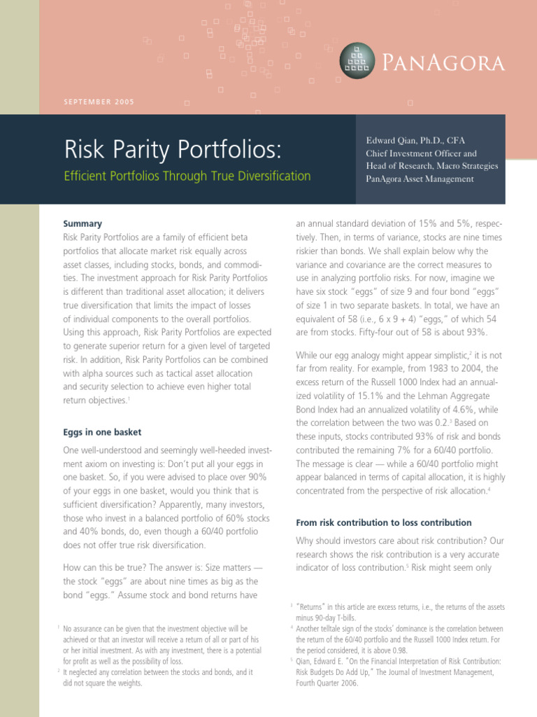 PanAgora Risk Parity Portfolios Efficient Portfolios Through True ...