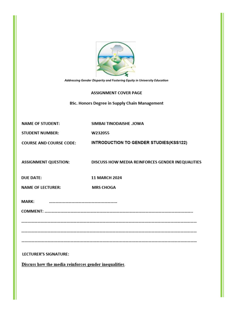 Jowa Simbai Gender Assignment 1 | PDF | Mass Media | Gender
