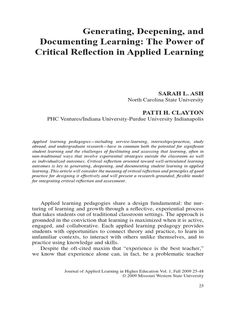 Critical Reflection | PDF | Educational Assessment | Learning