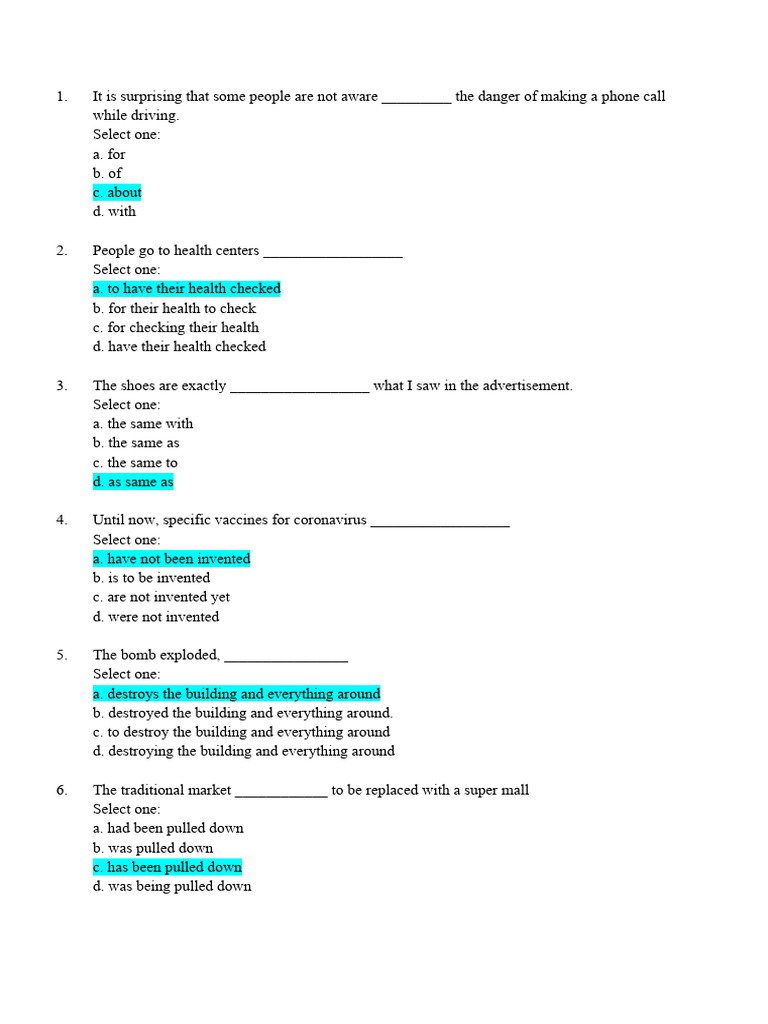 TOEFL Grammar Practice Questions | PDF