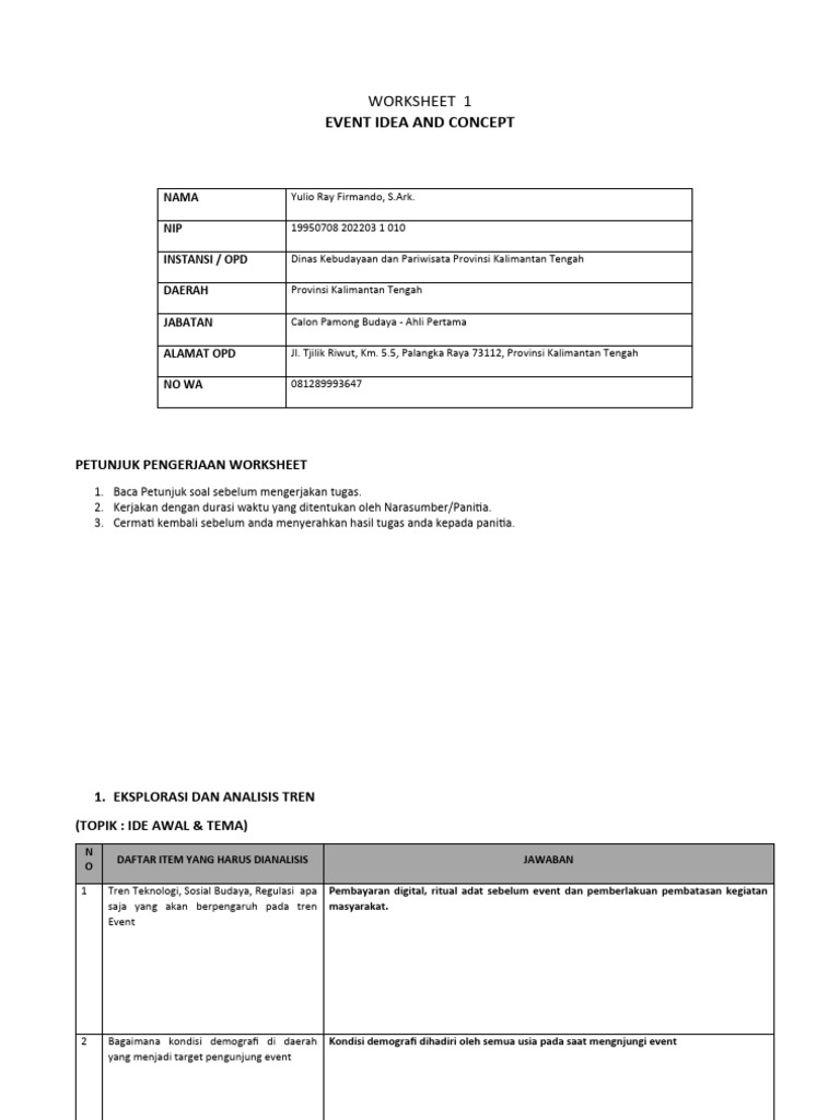 Ide Dan Konsep Event - Lembar Kerja Yulio | PDF