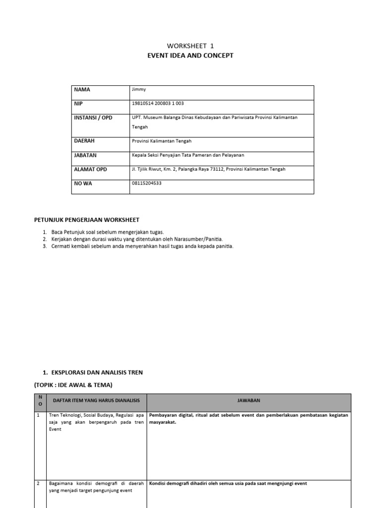 Ide Dan Konsep Event - Lembar Kerja - 1 | PDF | Seni