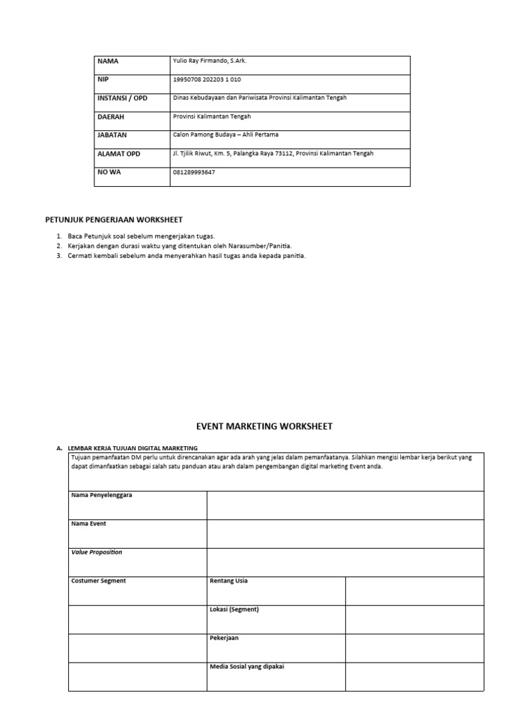 Pemasaran Event - Lembar Kerja - 090138 | PDF