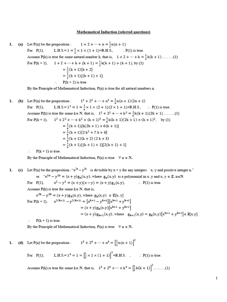 Mathematical Induction Exercise 1 Solution | PDF | Mathematical Logic | Mathematics