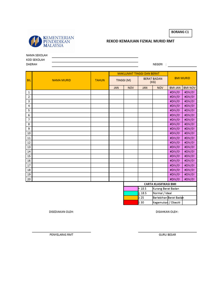 Rekod Kemajuan Fizikal Murid RMT: Borang C1 | PDF