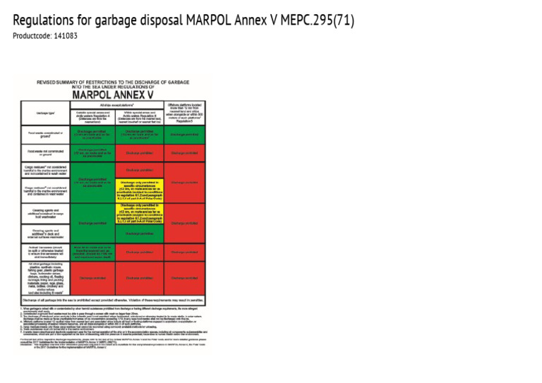 Traconed 141083 Regulations For Garbage Disposal Marpol Annex V Mepc 295 71 | PDF | Technology ...