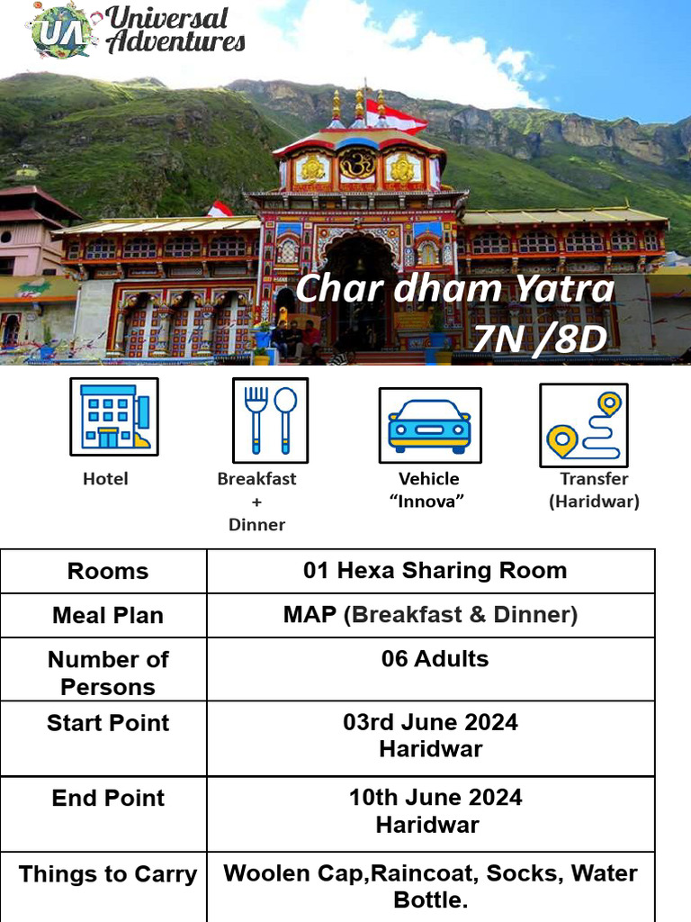 Char Dham Yatra Itinerary: 7N/8D Guide | PDF
