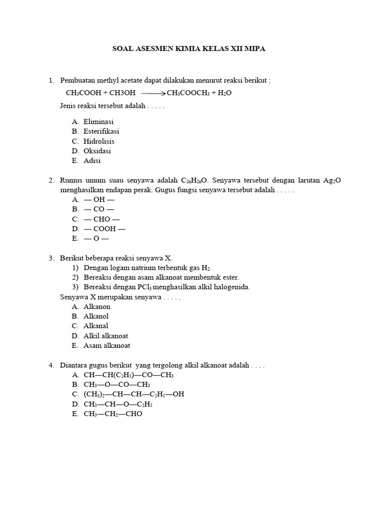 SOAL ASESMEN KIMIA KELAS XII MIPA | PDF