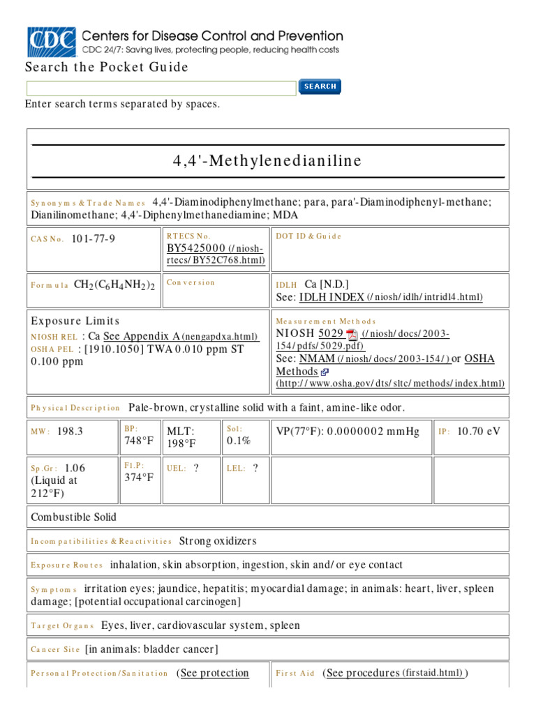 CDC - NIOSH Pocket Guide to Chemical Hazards - 4,4'-Meth (1) | PDF ...