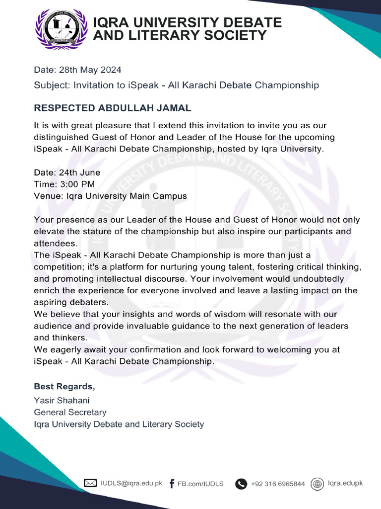 Mr. Abdullah Jamal - iSpeak Invitation | PDF