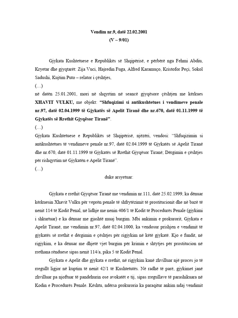 Vendimi NR 9 2001 | PDF