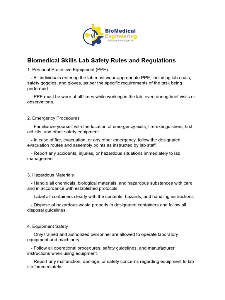 Biomedical Skills Lab Safety Rules and Regulations | PDF | Laboratories ...