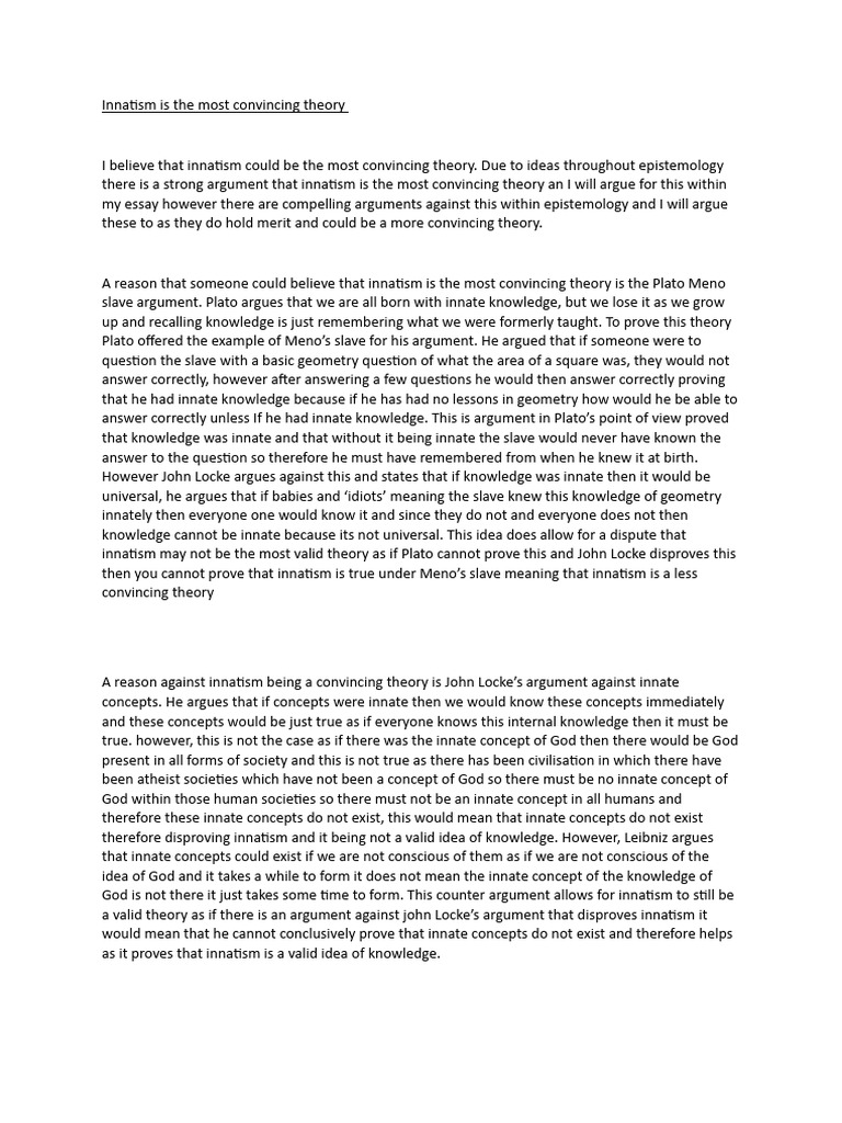 Innatism Is The Most Convincing Theory | PDF | Idea | Knowledge