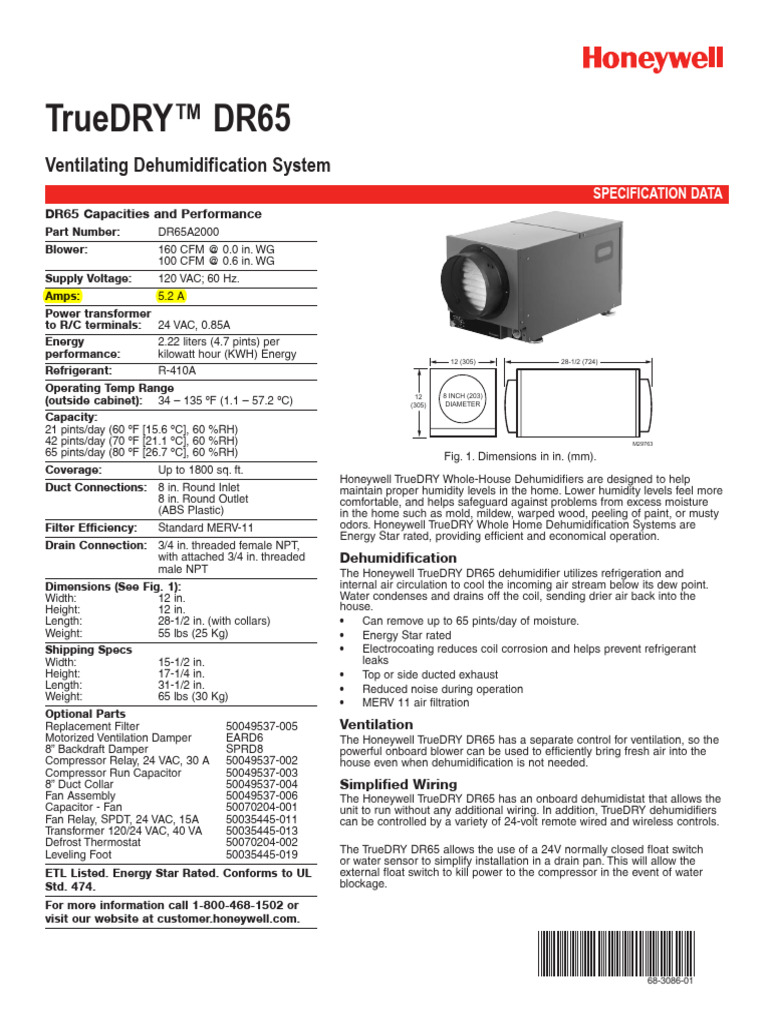 DR65A2000 Spec Sheet | PDF | Building Automation | Electricity
