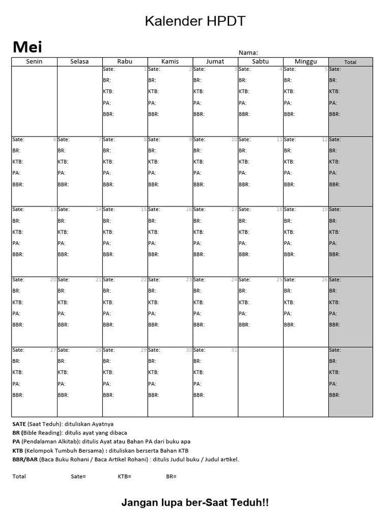Kalender HPDT MEI-JUNI Victory | PDF