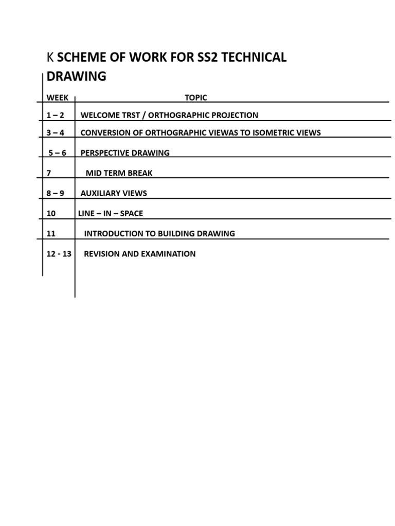 Scheme of Work for Ss2 Technical Drawing Second Term | PDF